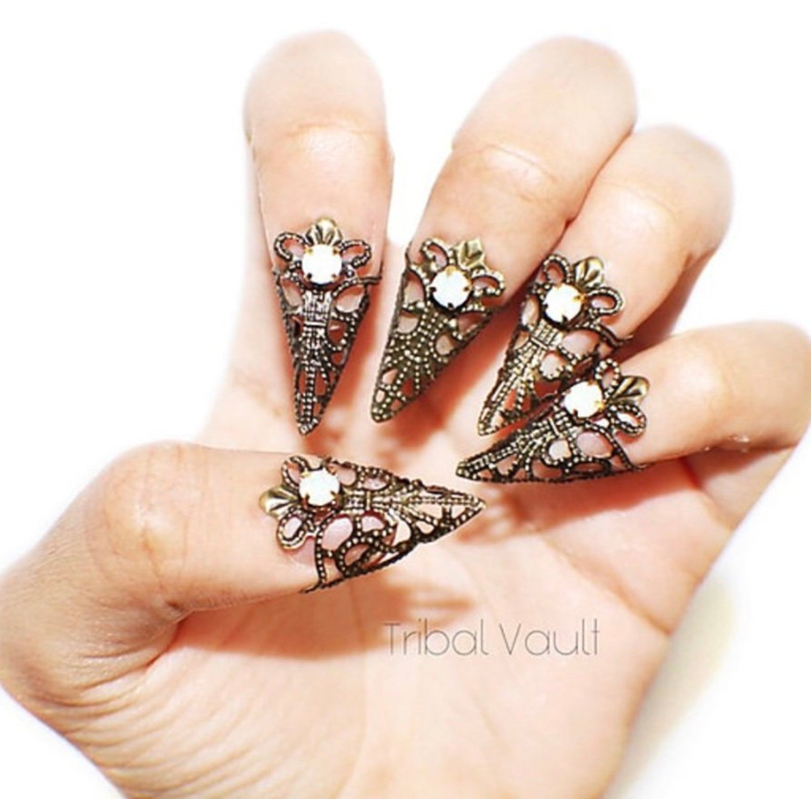 Opal Accent Bronze Finish Nail Claw - Etsy