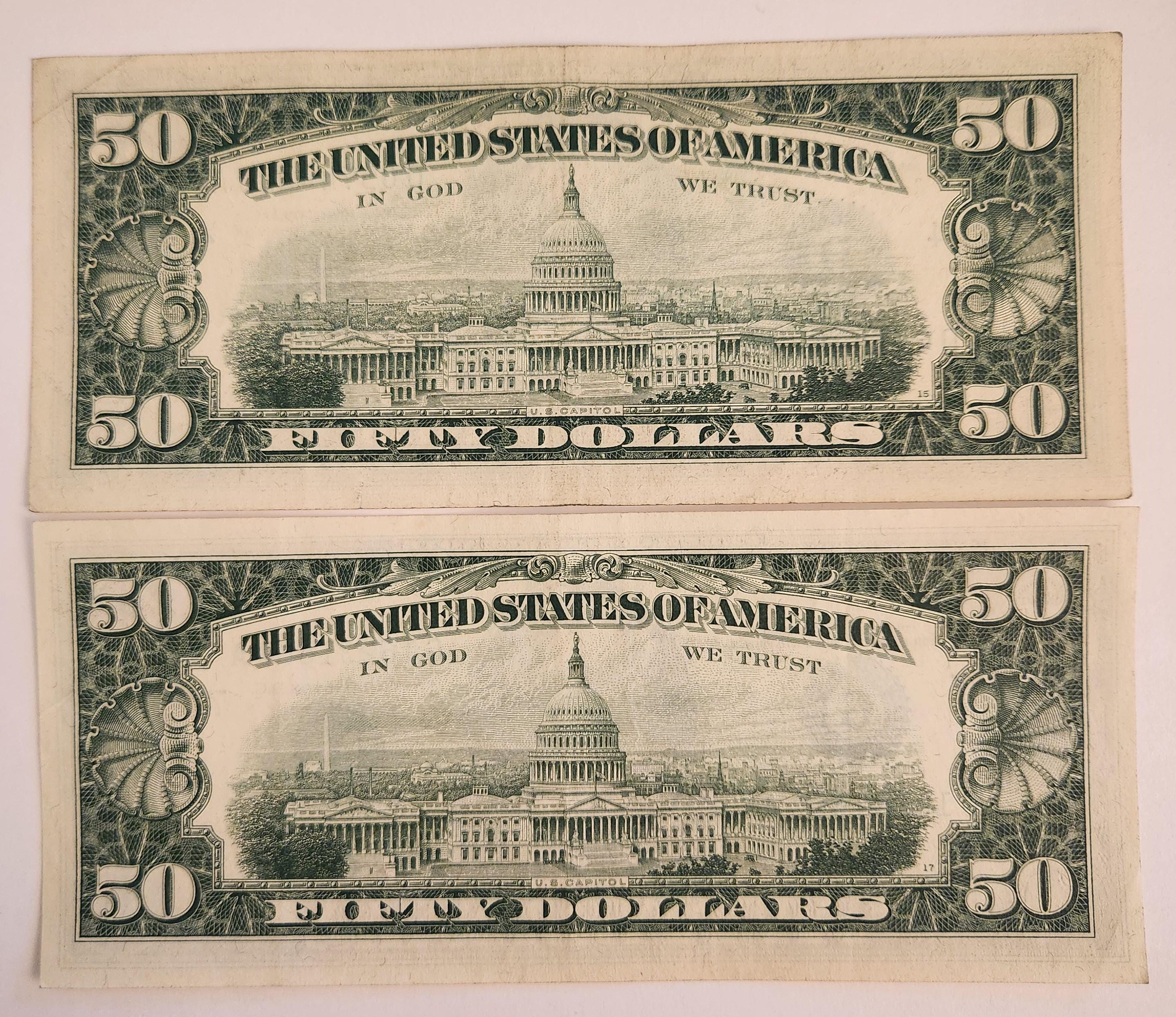 1969 50 Dollar Federal Reserve Note FRN United States Green Seal Series ...