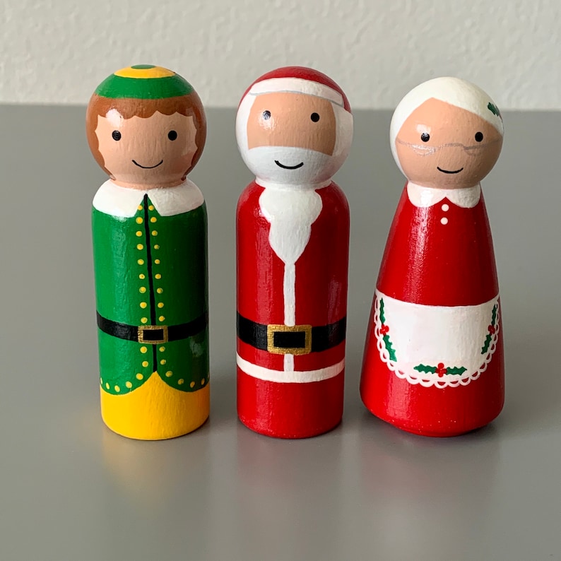 Christmas Peg Doll Set Elf Santa Mrs. Claus - Etsy