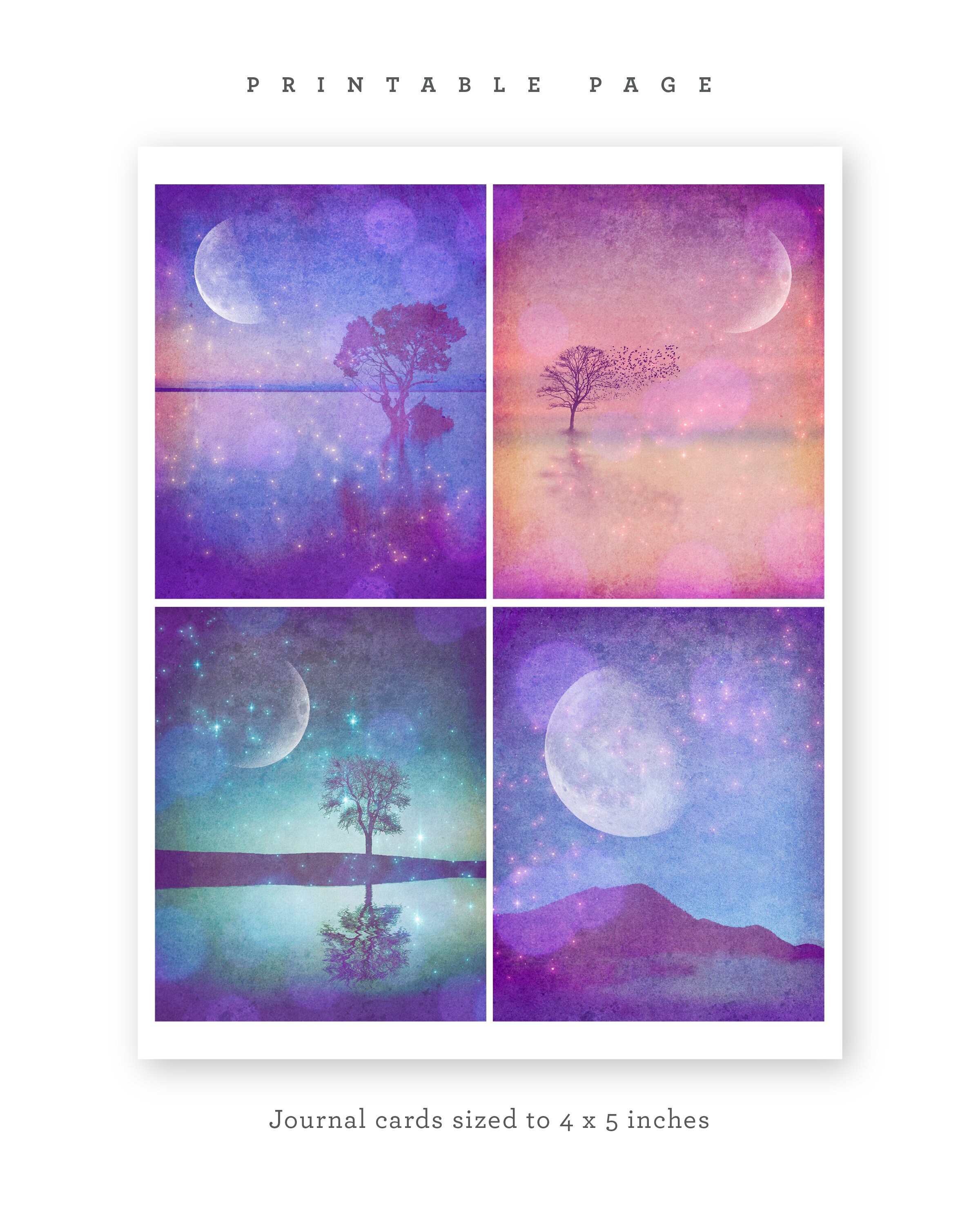 Mystical Moon Journal Digital Cards Printable Night Sky Note - Etsy