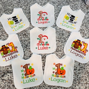First Holiday Bibs 3 Holiday Bib Set, 1st Thanksgiving, 1st Christmas ...
