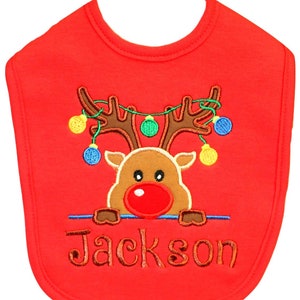 Christmas Bib With Holiday Reindeer Unisex Personalized With Baby ...