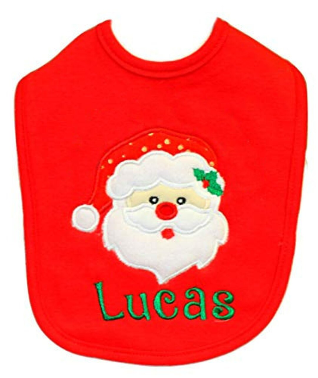 Personalized First Christmas Baby Bib: Embroidered Santa Face, Cotton ...