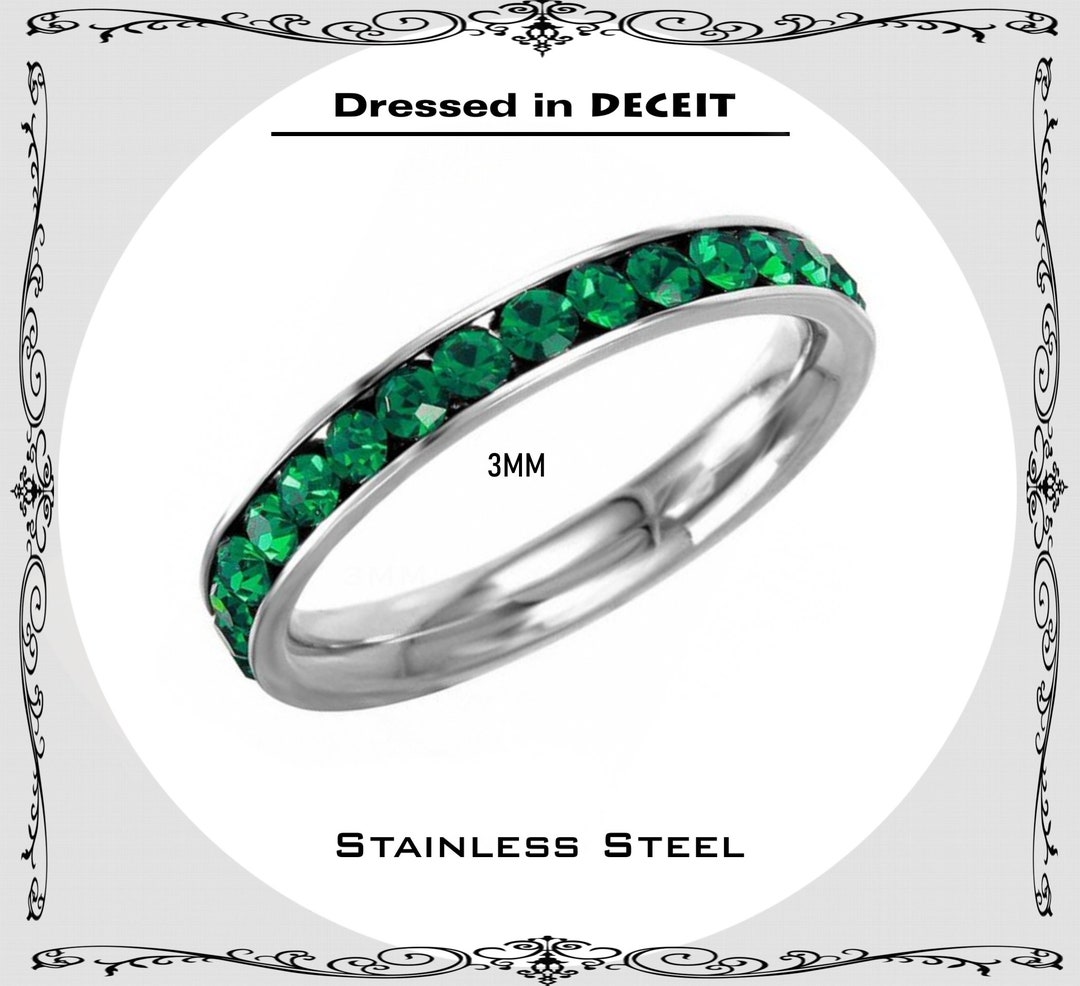 3MM Emerald Green Crystals Eternity Stacking Channel Set Stainless ...