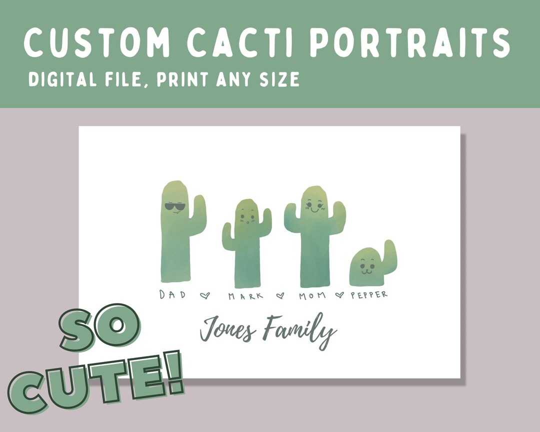 Cacti Custom Family Portrait Family Art Gift cactus - Etsy
