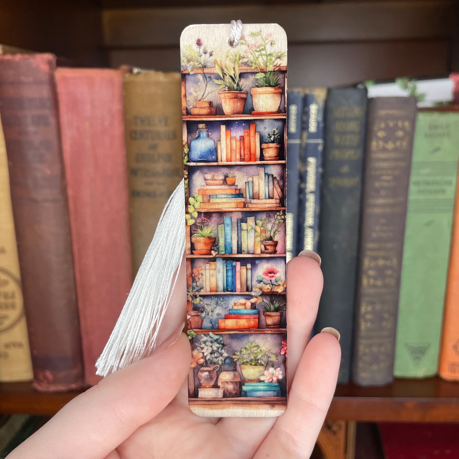 Potted Plants & Books Wooden Bookmark Gift for Readers Book Lovers Gift ...