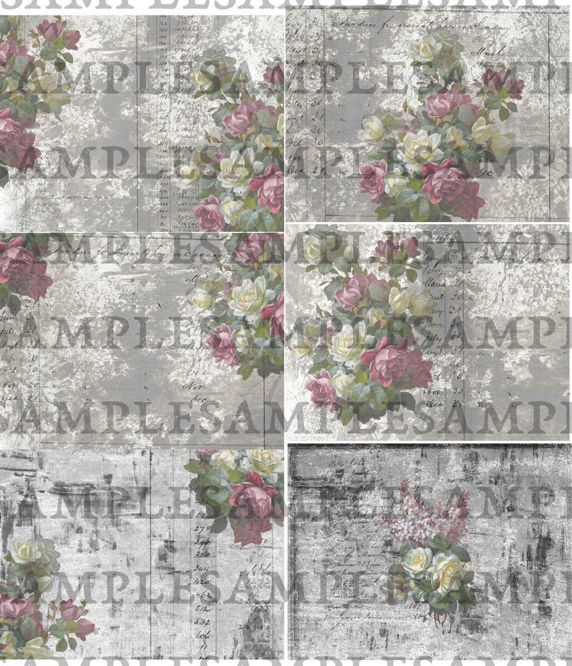 Grunge Roses Journal Backgrounds Printable Scrapbook Paper - Etsy