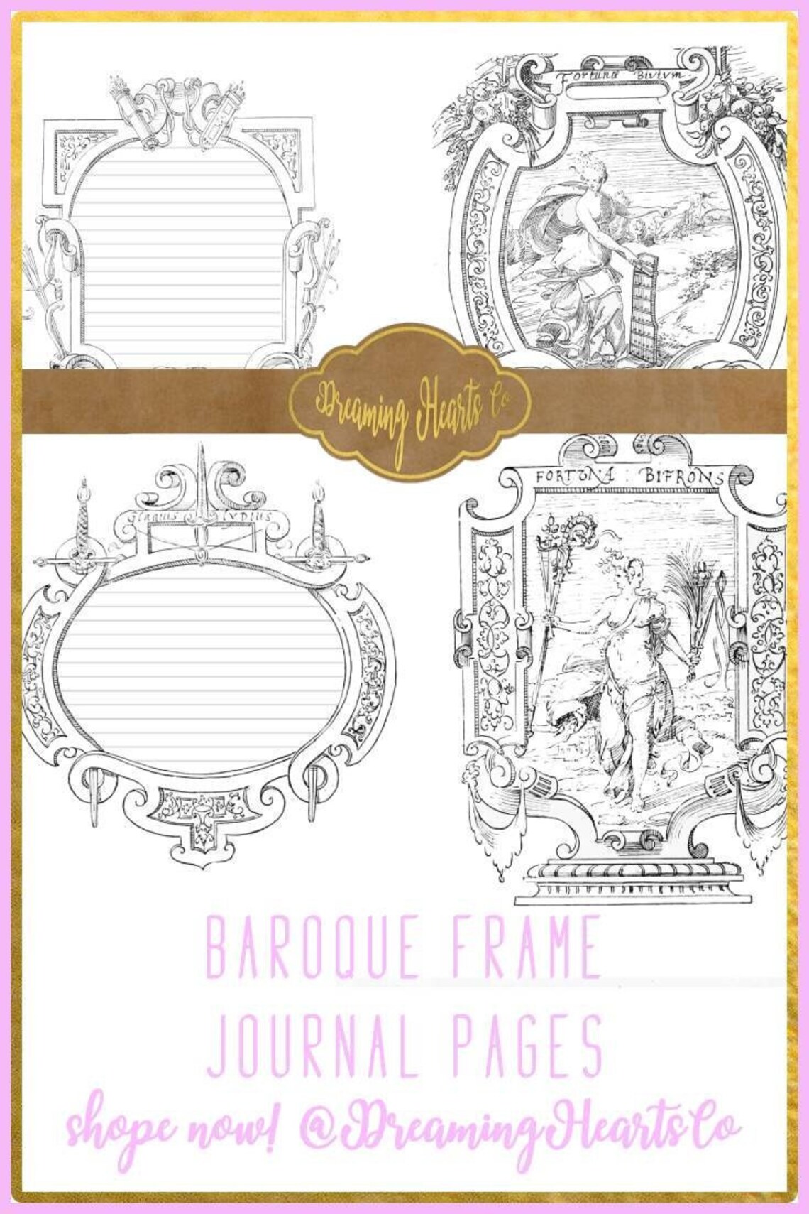 Printable Baroque Frame Journal Pages Black and White - Etsy