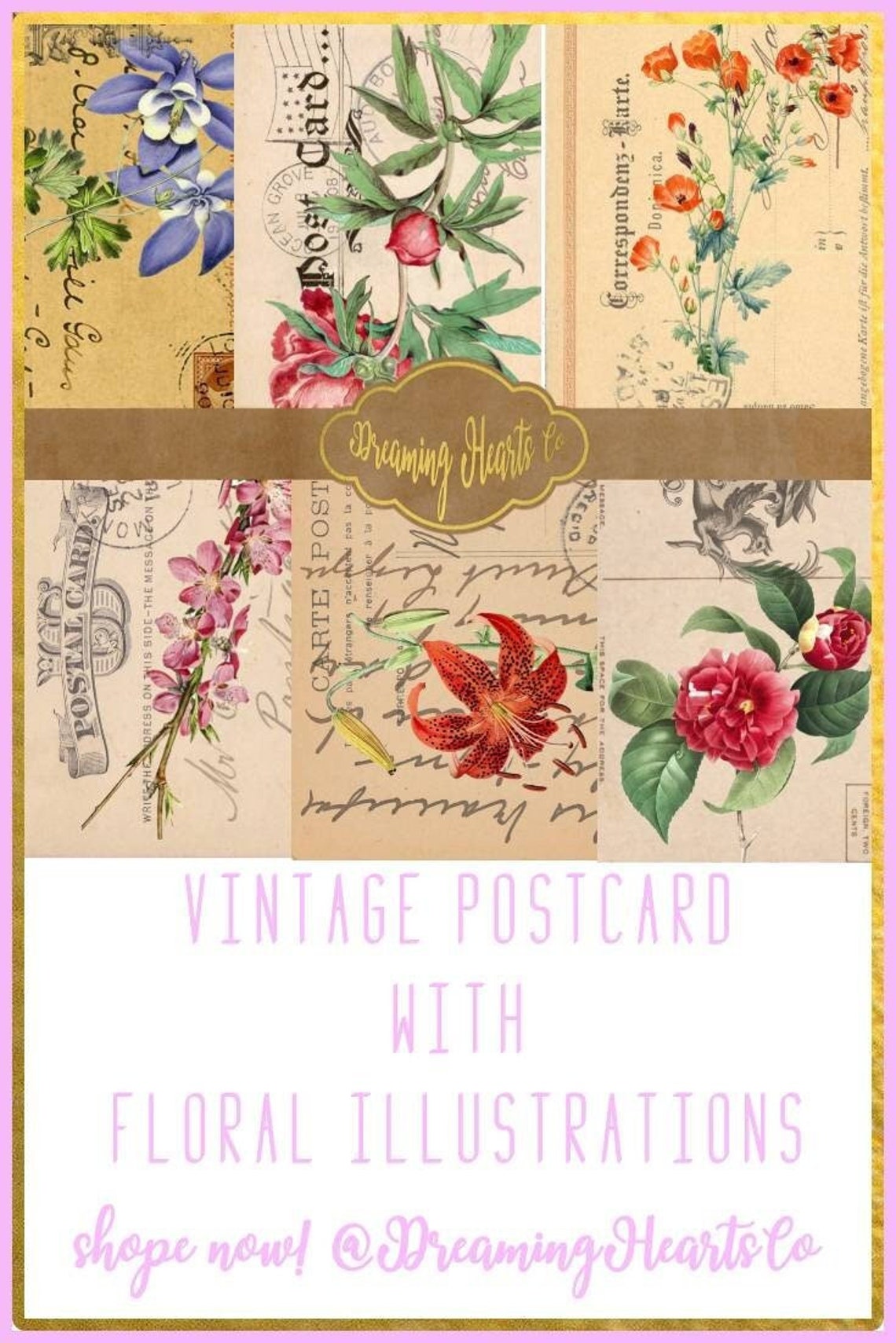 Vintage Spring Post Cards With Floral Illustrations - 12 Printable ...