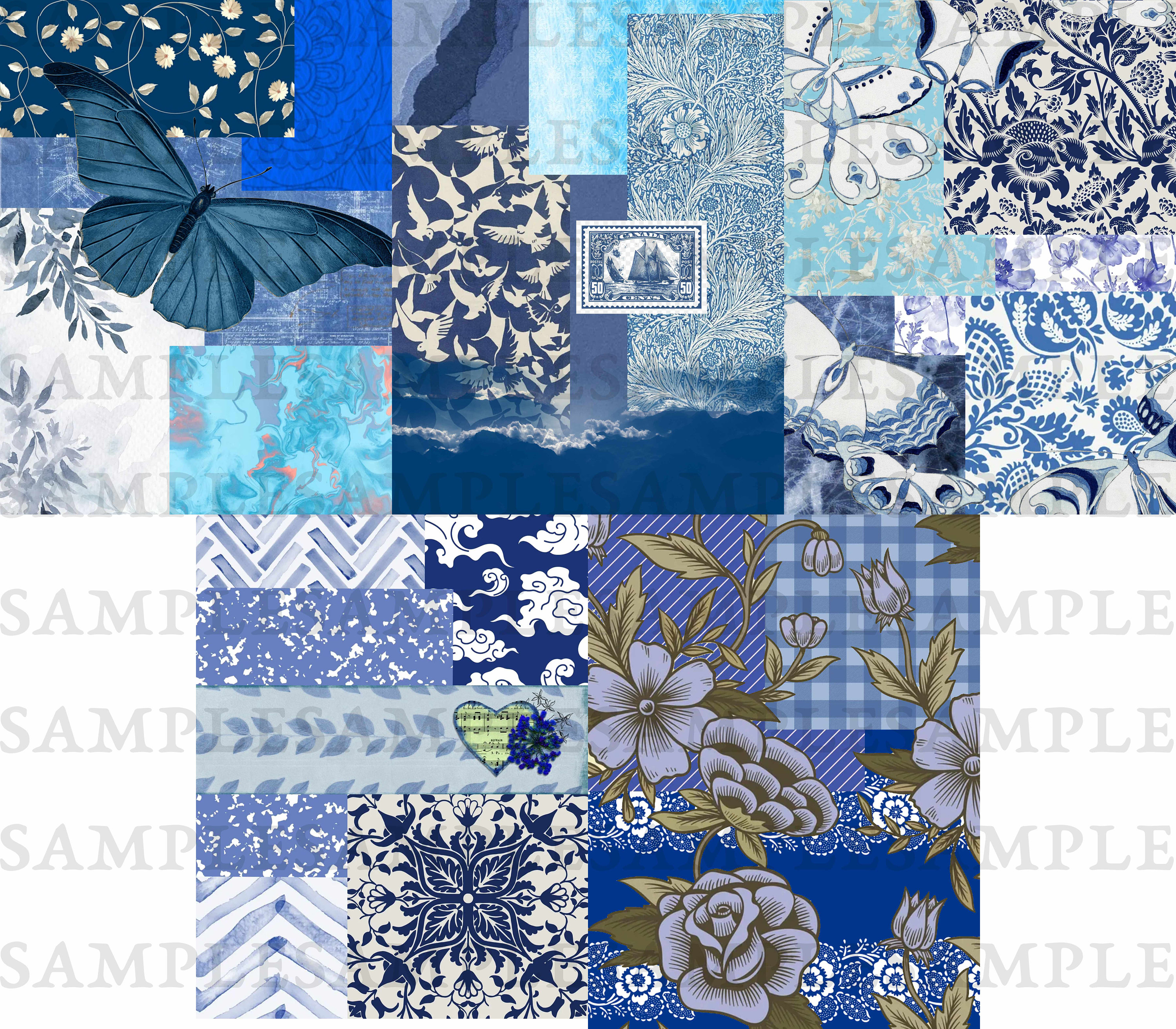 Shabby Blue Pages / Printable Vintage Pattern Papers for Your Junk ...