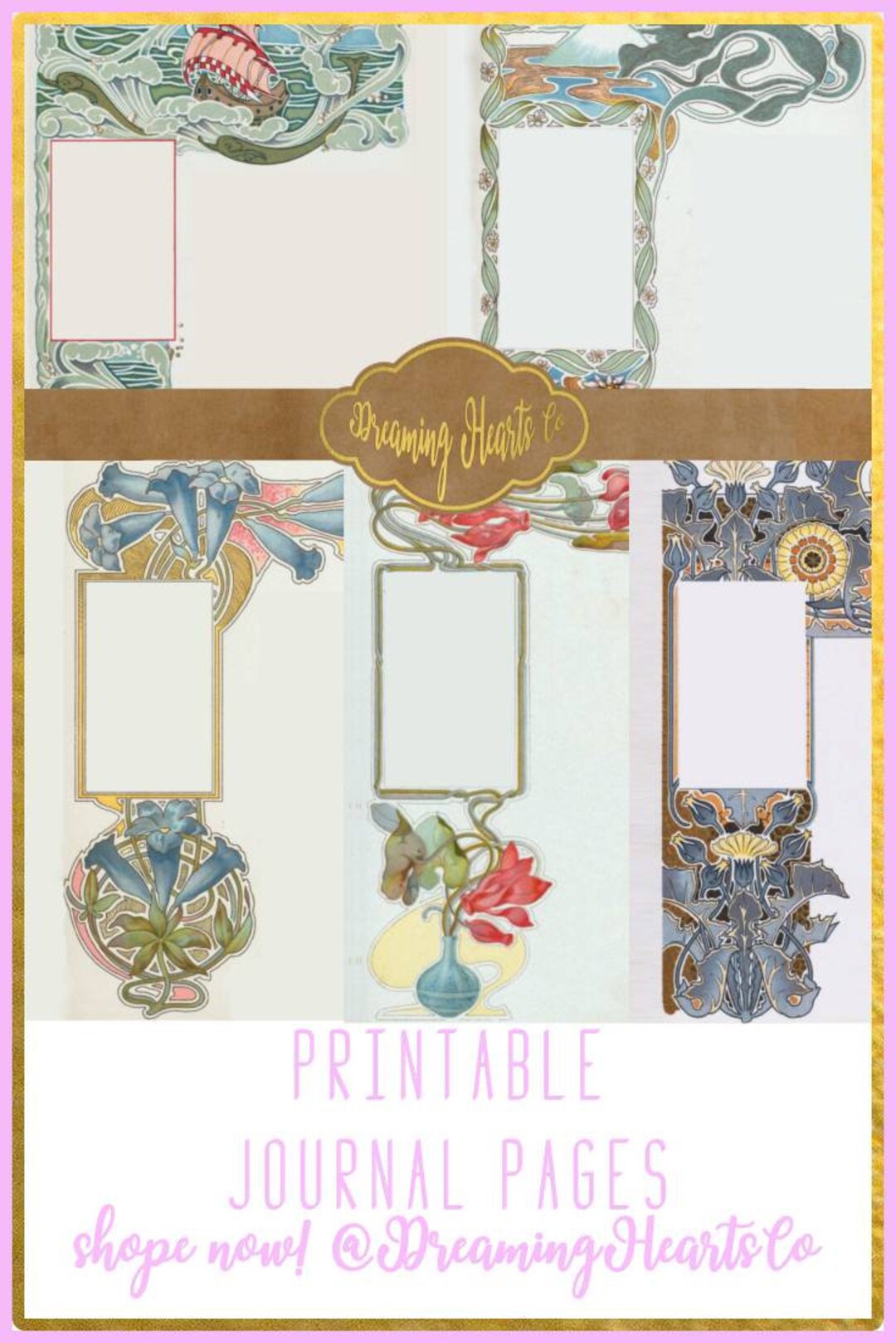 Art Nouveau Decorated Junk Journal Pages: Set of 5 Printable Pages With ...