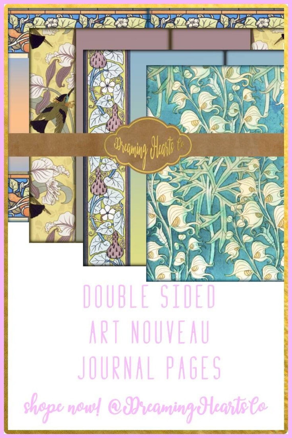Art Nouveau Double Journal Pages / Elegant and Colorful - Etsy