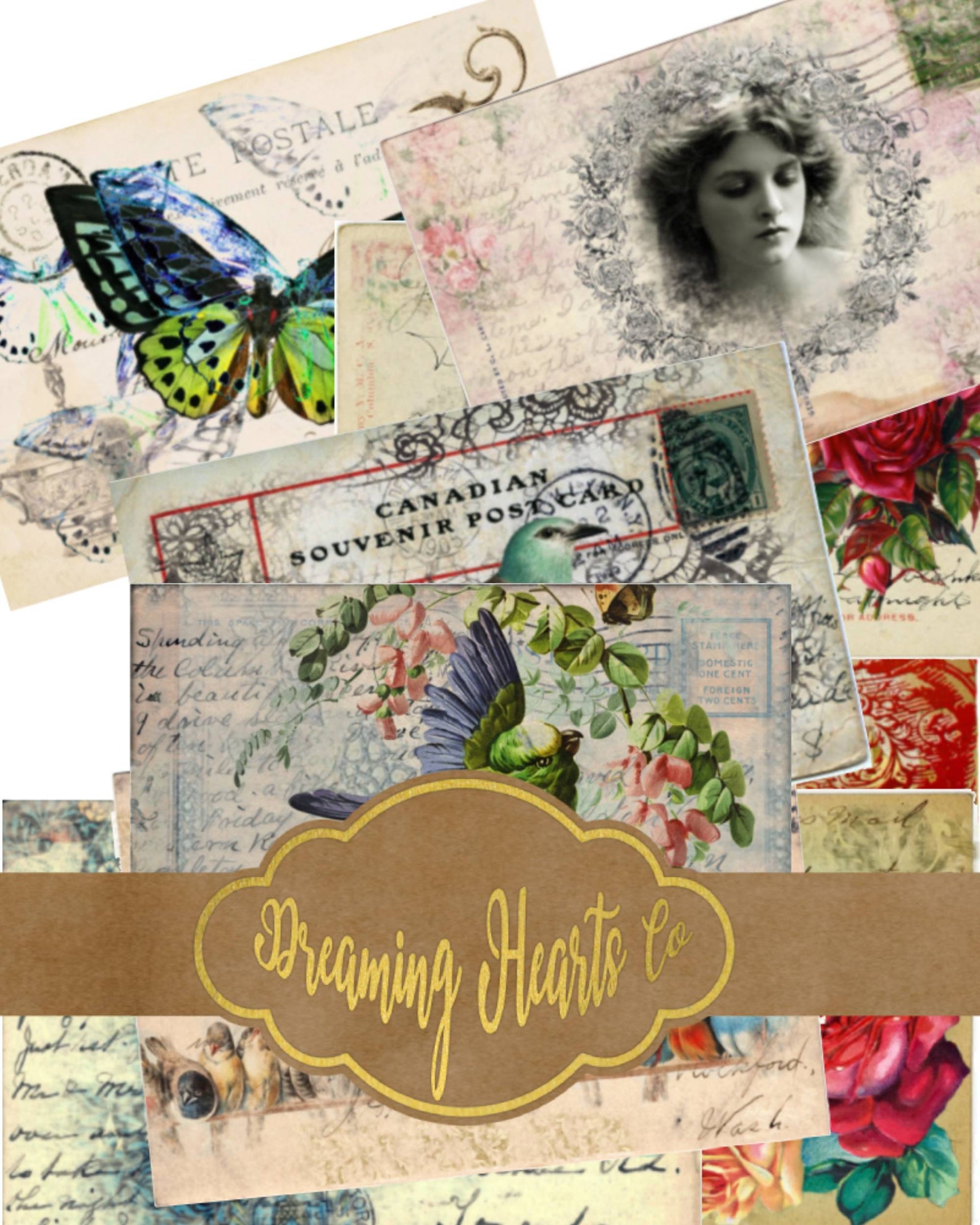 Digital Printable Vintage Postcards set of TEN for Your Junk Journal ...