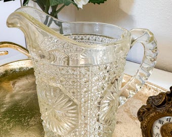 Vintage Antique Cut Glass Crystal Glass Pitcher + 4 Matching Cut Glass ...