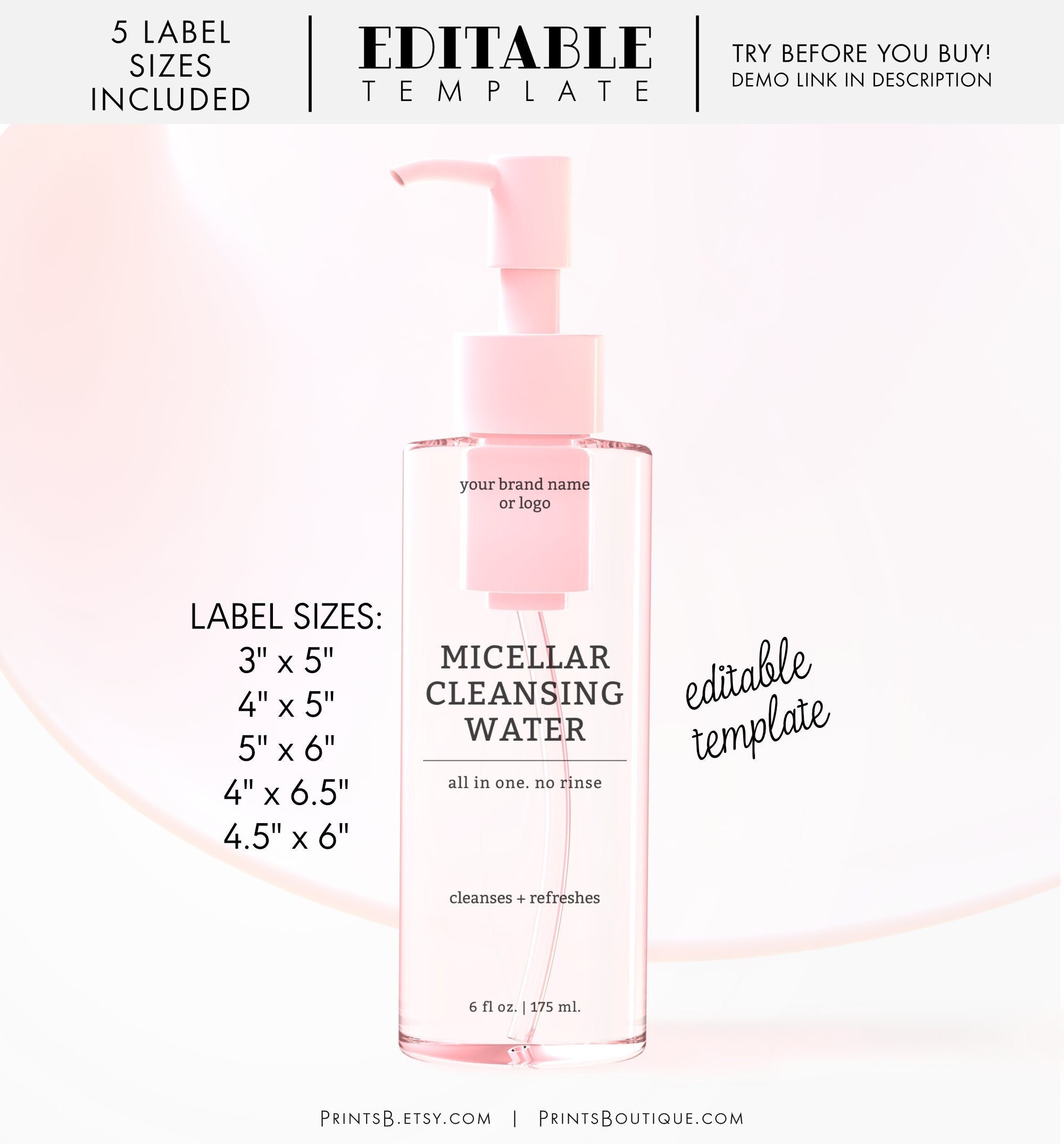Printable Label Template for Cleanser Micellar Water Etc. - Etsy