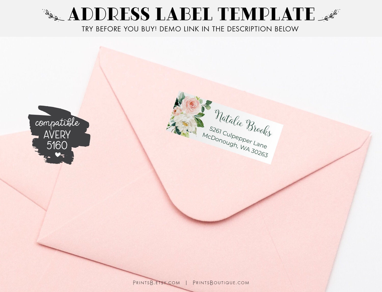 Editable Address Label Template, Blush Pink and White Flowers, Envelope ...