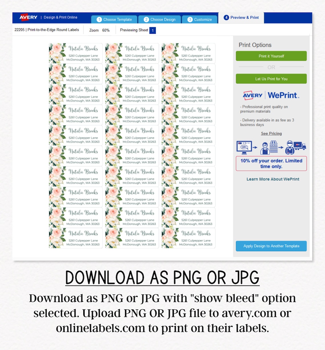 Editable Address Label Template, Blush Pink and White Flowers, DIY ...