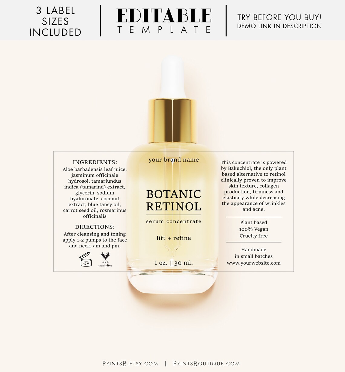 Editable Label Template for Oils, Face Lotions, Serums, Etc. DIY Labels ...