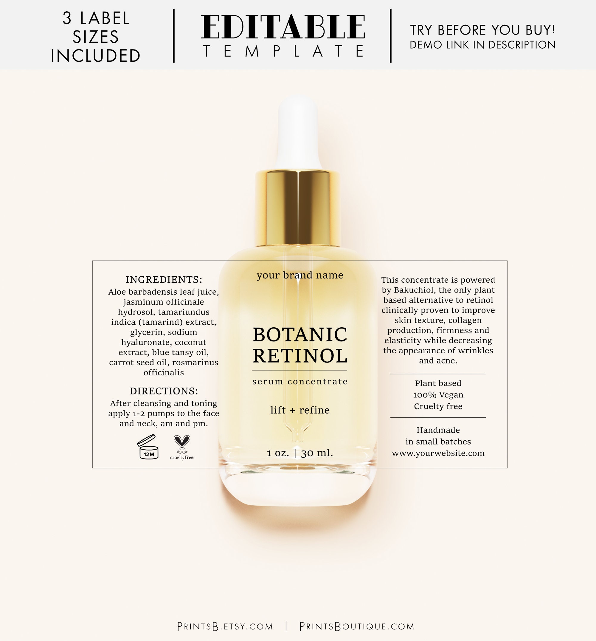 Editable Label Template for Oils, Face Lotions, Serums, Etc. DIY Labels ...