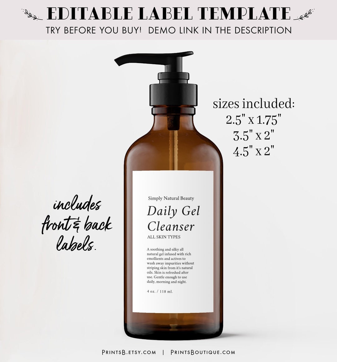 Editable Cleanser Label Template for Small Bottles DIY Labels - Etsy