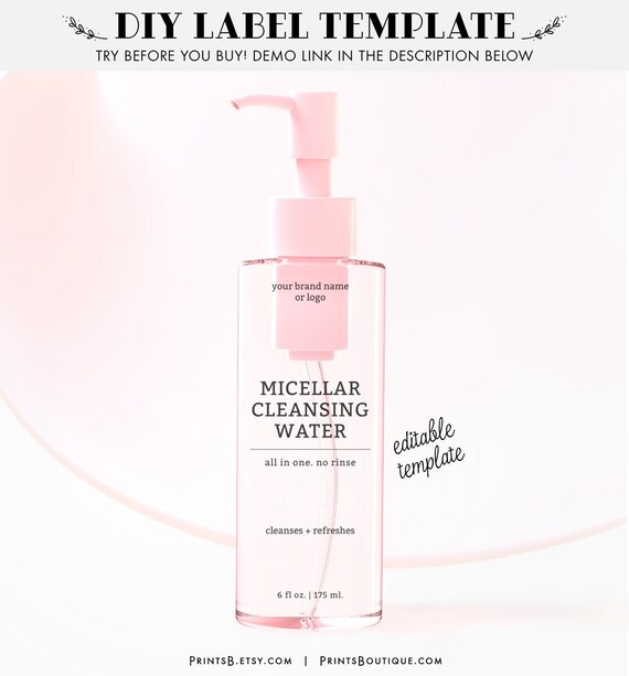 Printable Label Template for Cleanser Micellar Water Etc. | Etsy