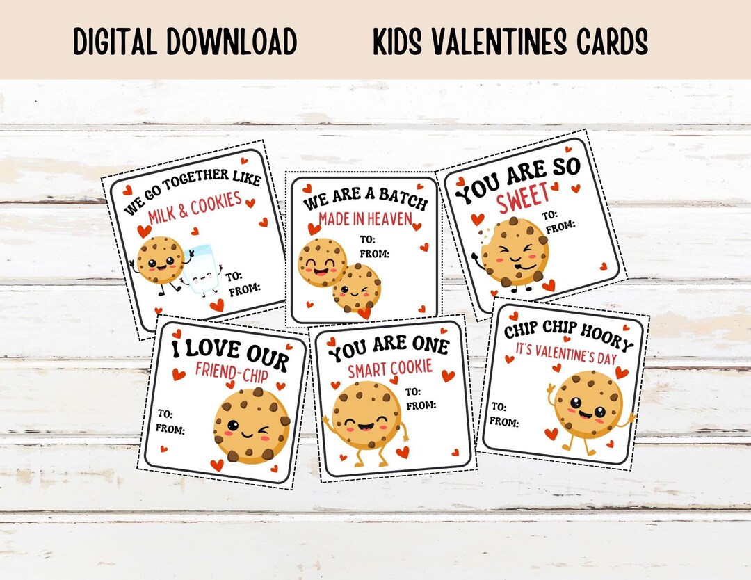 Printable Cute Cookie Valentine's Day Cards, Cookie School Valentines ...