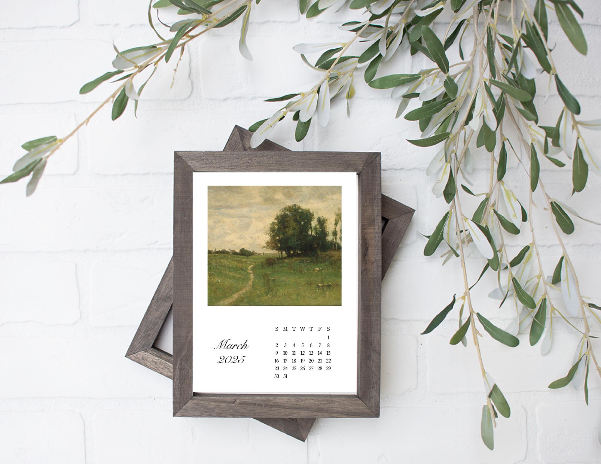 Vintage Art Printable Calendar, Moody Desk Calendar, 2025 Printable ...