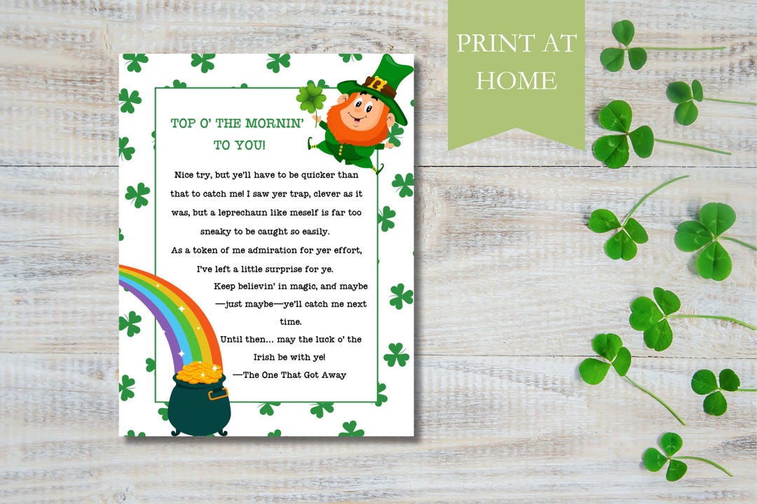PRINTABLE - Leprechaun Trap Note, St Patricks Day Kids Printable ...