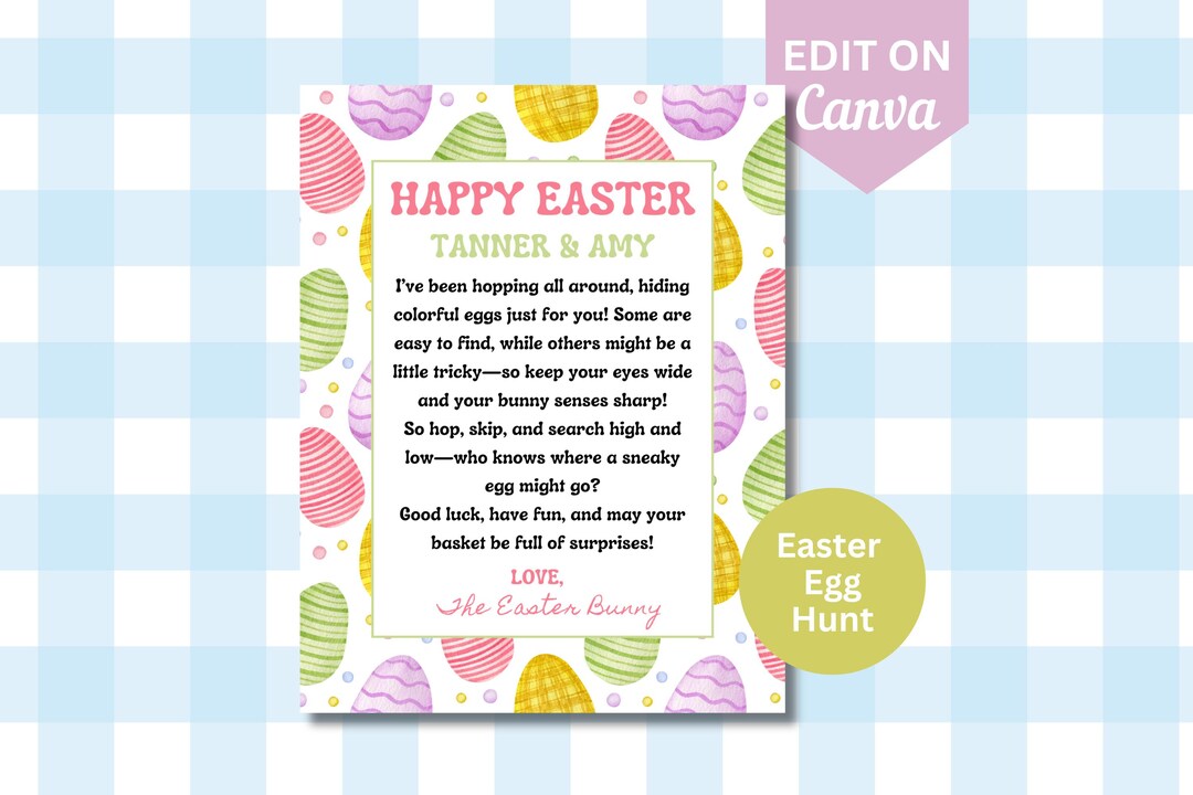 PRINTABLE - Easter Bunny Egg Hunt Letter, Editable Personalized Note ...