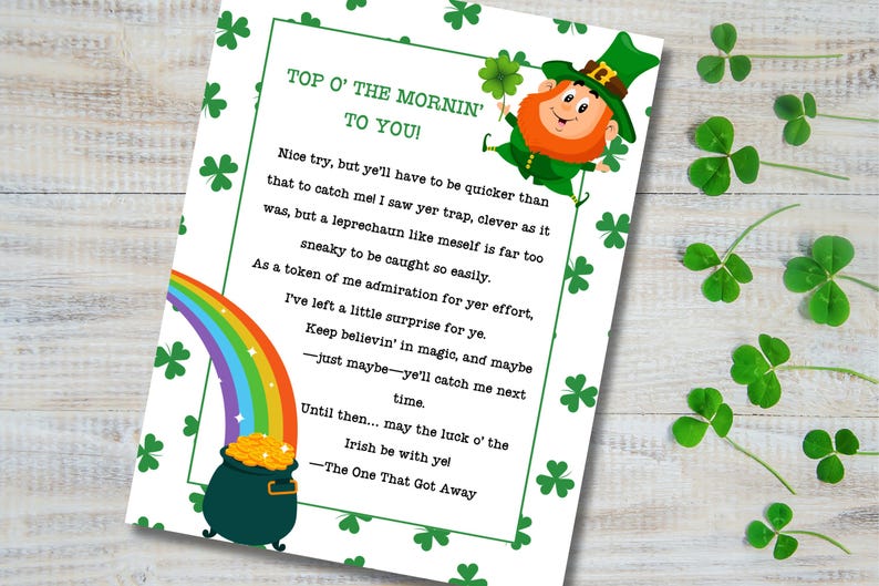 PRINTABLE - Leprechaun Trap Note, St Patricks Day Kids Printable ...
