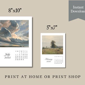 Vintage Art Printable Calendar, Moody Desk Calendar, 2025 Printable ...