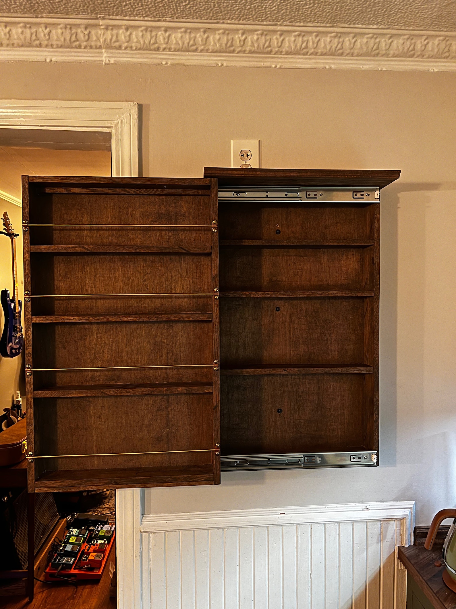 Sliding Double Layer Spice Rack, Rustic French Country Style, Copper and Brass Hardware - Hand ...