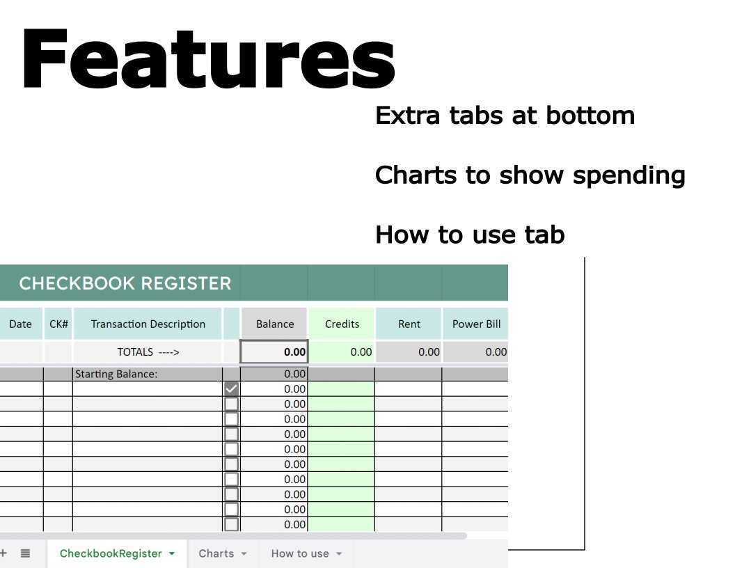 Digital Checkbook Register / Ledger, Includes Charts | Google Sheets ...