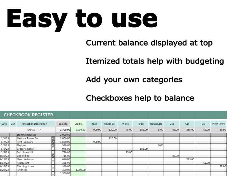 Digital Checkbook Register / Ledger, Includes Charts | Google Sheets ...