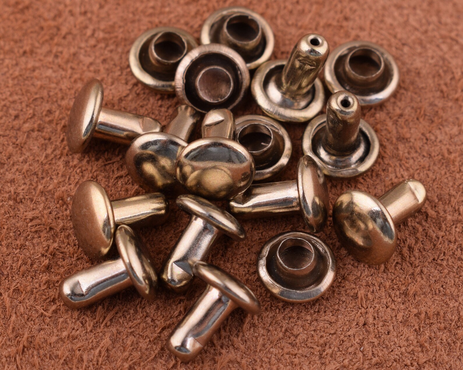 100sets 68mm Mini Light Gold Rivets Metal Button Double Cap Rivets ...