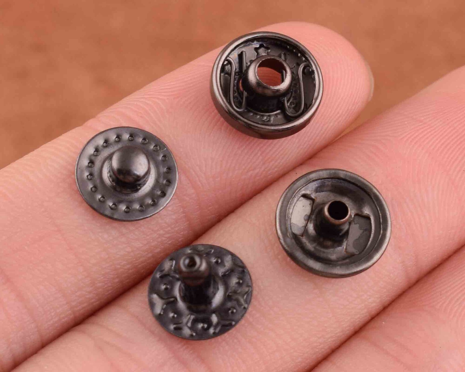 50 Sets Iron Snap Buttons Metal Rivets Black Snap Fasteners Press Stud ...