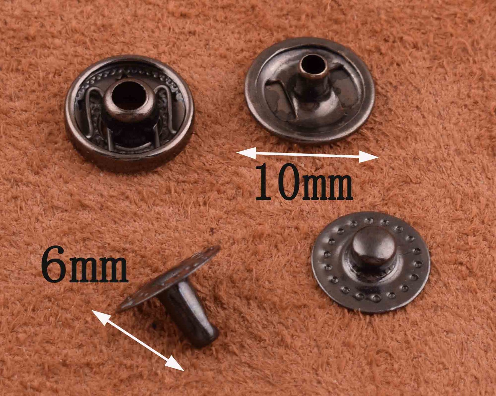 50 Sets Iron Snap Buttons Metal Rivets Black Snap Fasteners Press Stud ...