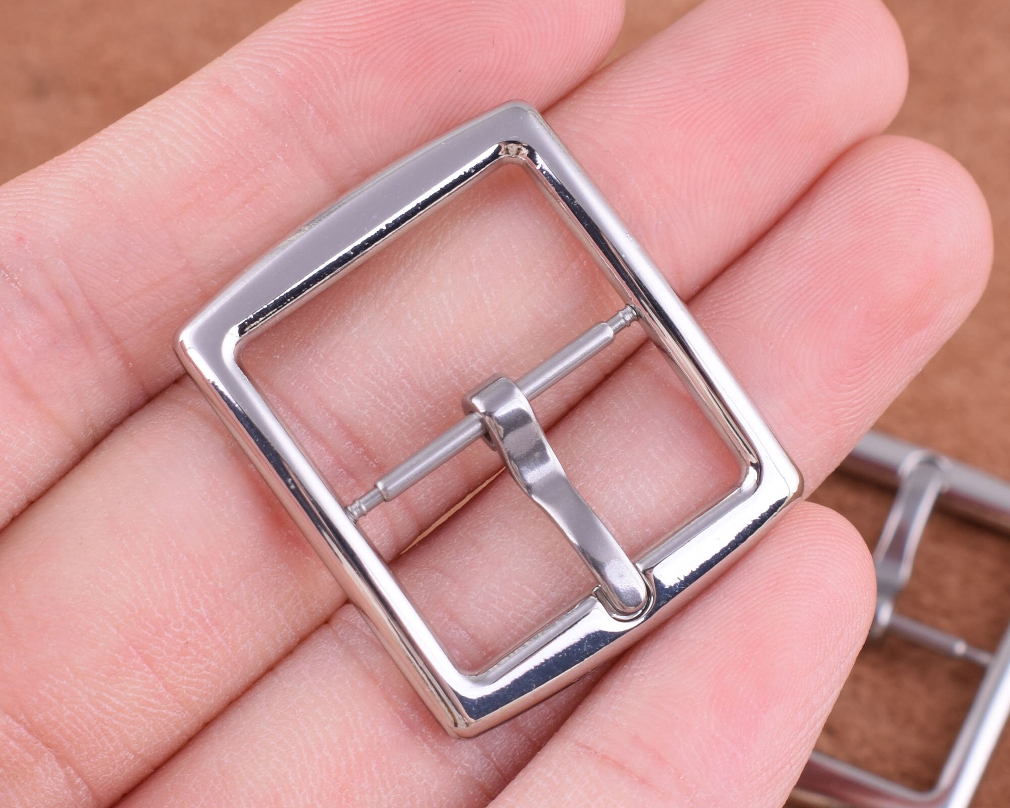 Silver Single Prong Belt Buckle Square Center Bar Buckles 20mm Purse ...