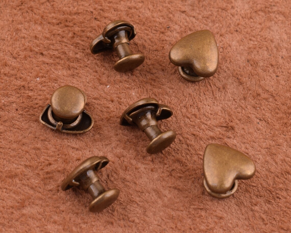 100 Sets Heart Shape Rivets,bronze Dome Rivets Double Cap Rivet,9*7mm ...