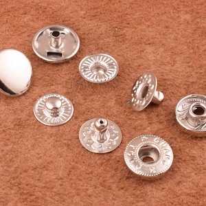 50 Sets Metal Snap Button, Silver Snap Buttons 13mm Snap Fasteners ...