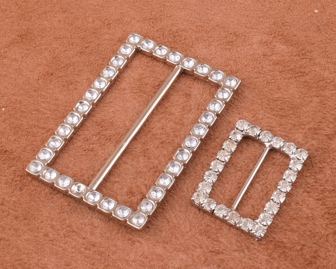 Silver Rectangle Buckle 10 Pcs Square Crystal Rhinestone Buckle ...
