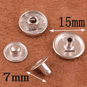 Silver Snap Button Snap Fastener Press Stud Closure Buttons,15mm Snap ...