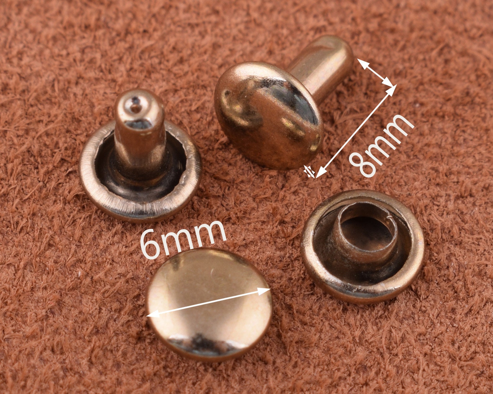 100sets 68mm Mini Light Gold Rivets Metal Button Double Cap Rivets ...