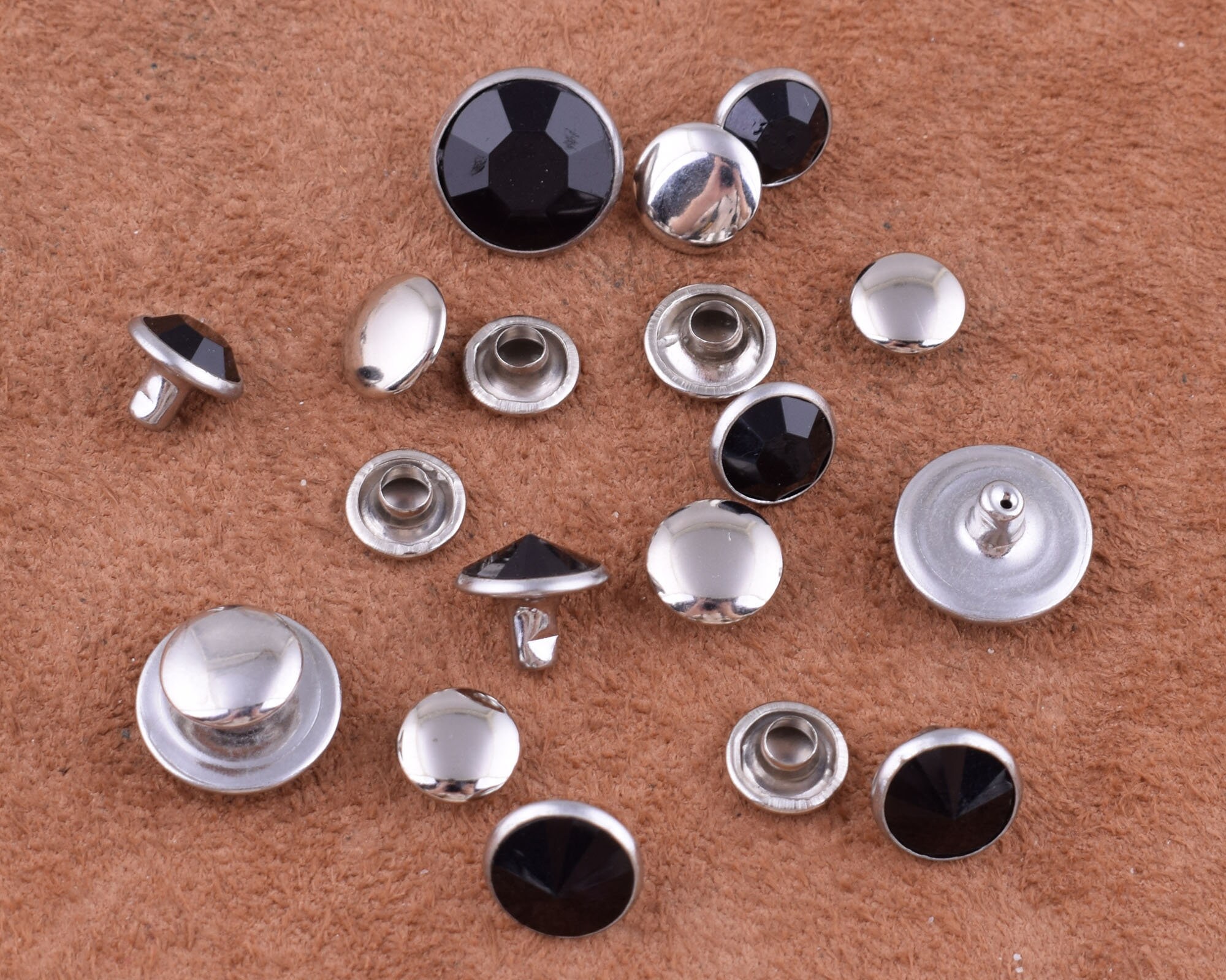 Glass Rhinestone Rivets Leather Rapid Rivets black Double Cap | Etsy