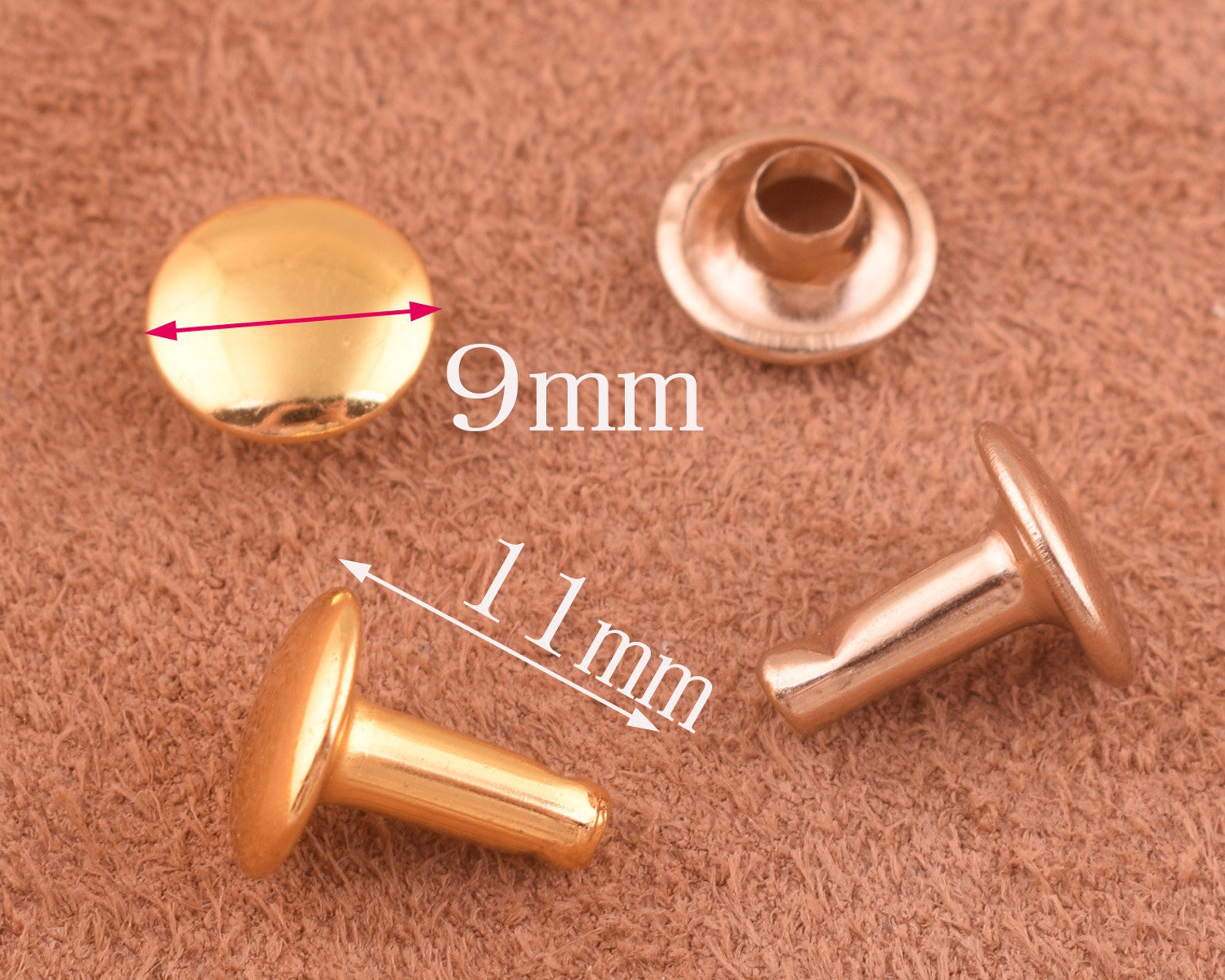 Light gold/gold medium Rivets 119mm Metal Button Double Cap | Etsy