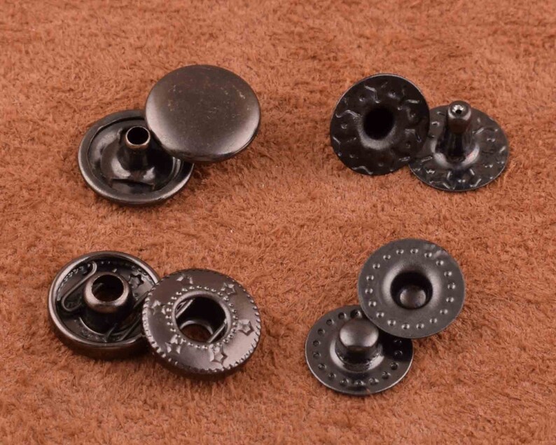 50 Sets Iron Snap Buttons Metal Rivets Black Snap Fasteners Press Stud ...