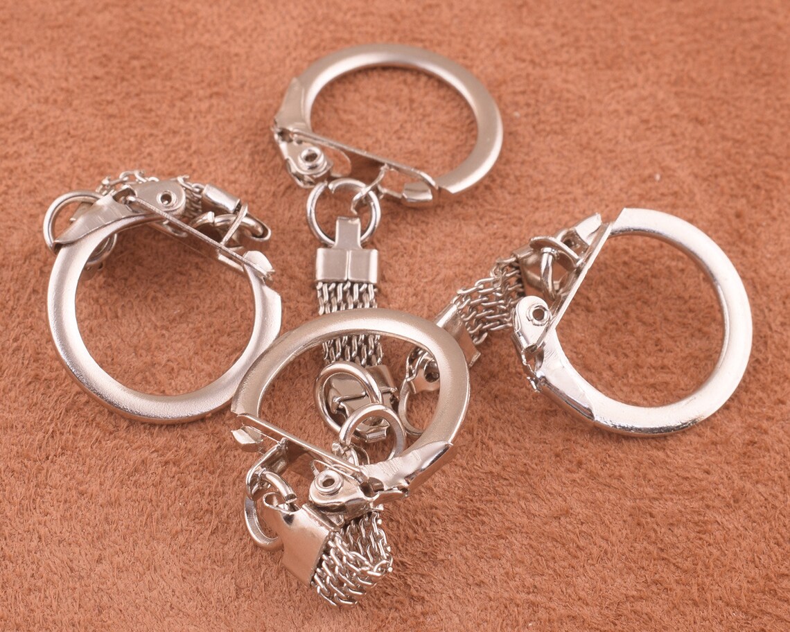 10 Pcs Silver Key Chain Rings With Attached Chain 5617mm - Etsy