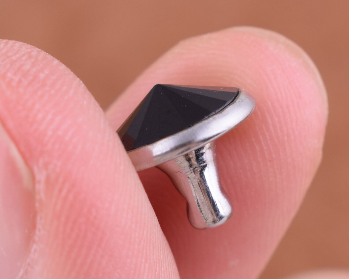 Glass Rhinestone Rivets Leather Rapid Rivets Black Double Cap | Etsy