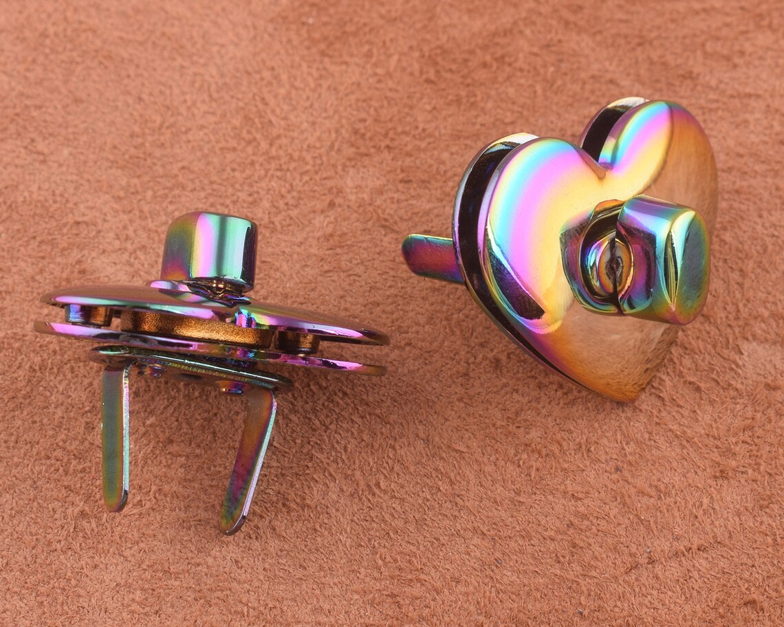 Rainbow Finish Twist Lock Heart Shape Iridescent Twist Lock - Etsy