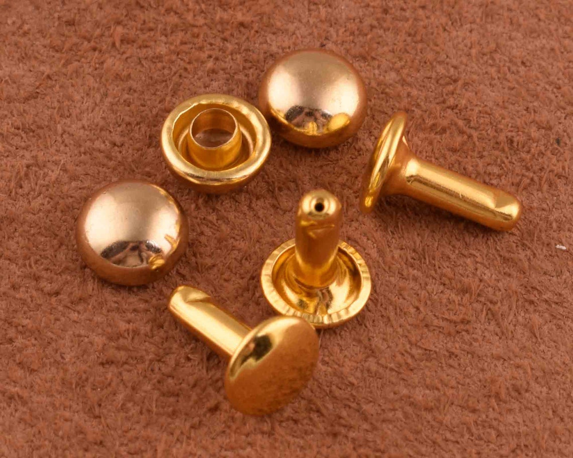 100 round metal flat rivets gold bag fixation leather goods | Etsy